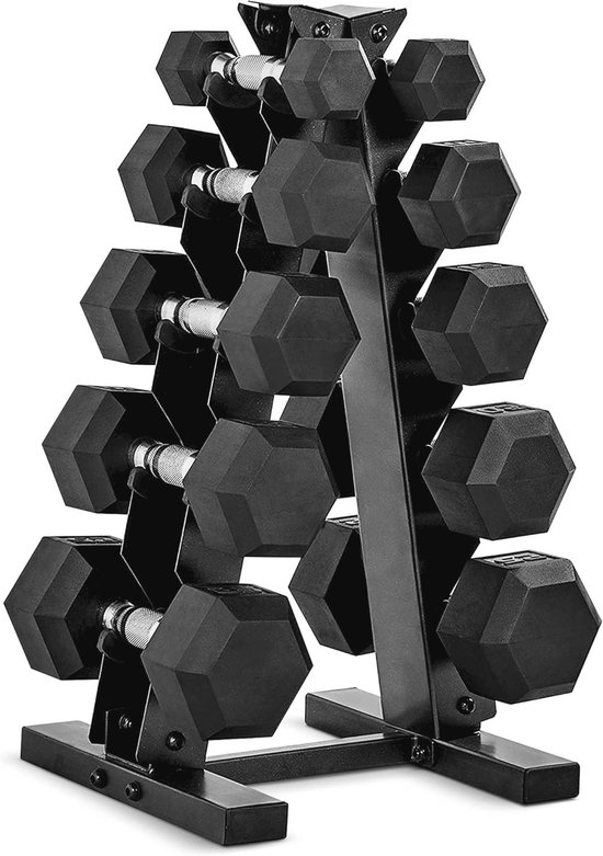 Gecoate hex halter gewicht set met verticaal rek - 150 lbs | bol