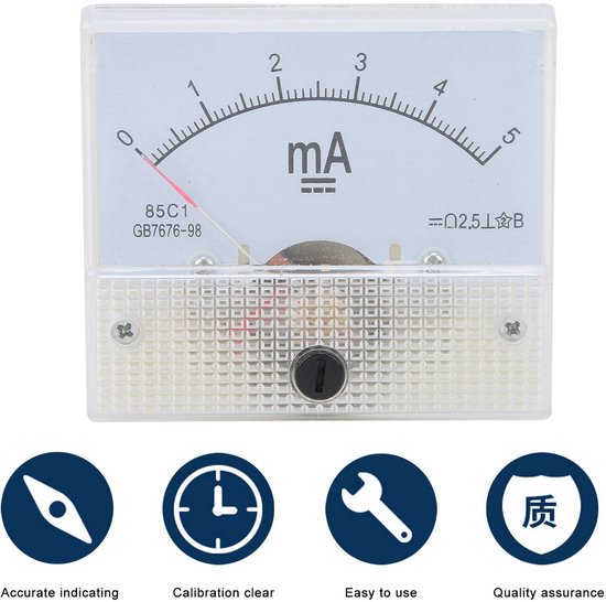 DC 0-5MA Wijzerstroom Paneelmeter Meetinstrumenten Amperemeter Tester ...
