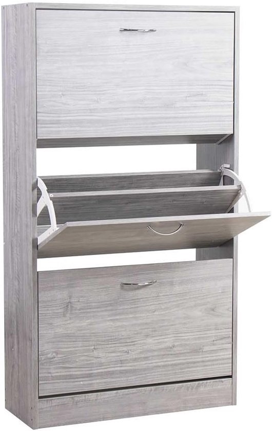 Schoenenrek Van MDF hout Met 3 Deuren En Dubbele Diepte Compact En schoenenrek-van-mdf-hout-met-3-deuren-en-dubbele-diepte-compact-en