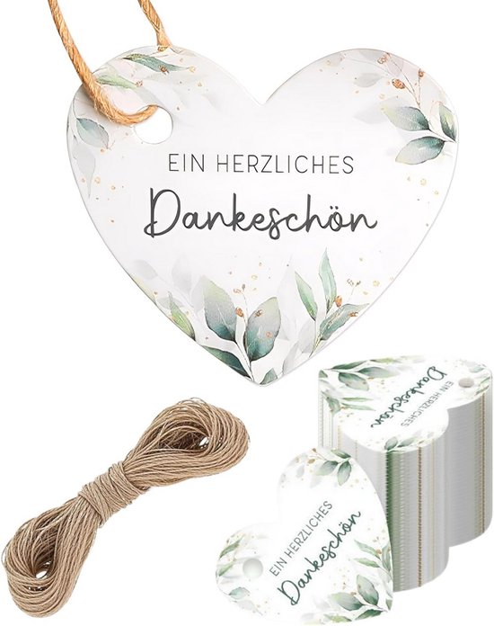 100 Hartvormige Dankbetuiging Hangertjes met Eucalyptus Design (5 cm) | bol