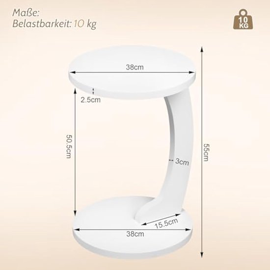 Ronde C-vorm bijzettafel, compacte tafel voor bank/bed, MDF blad, Ø38× ...