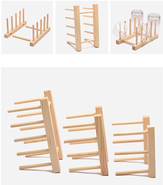 2 stuks - Houten keukenrek voor afwas - Afdruiprek - Rek voor kopjes en ...