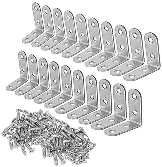 L-vormige metalen hoekverbinder met 80 schroeven - 20 stuks | bol