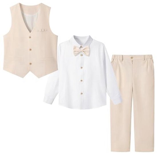 Formeel 4-delig linnen pak voor jongens - Gilet, broek, shirt en ...