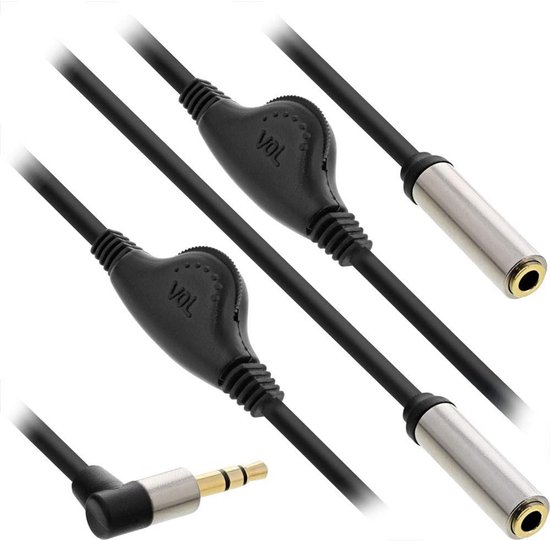 Y Kabel 3.5mm Jack Splitter met Volumeregeling - Stereo Audio Adapter ...