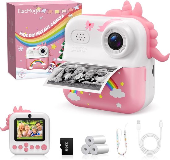 Direct Print Camera voor Kinderen met Uitwisbaar Papier en 32GB Opslag ...