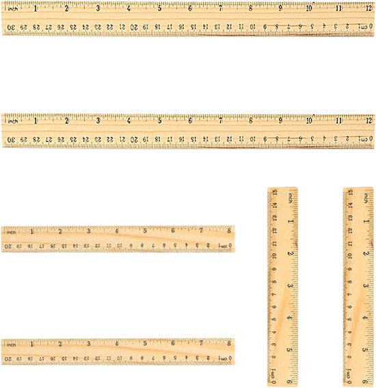 Set van 6 Houten Linialen - Dubbele Schaalverdeling voor School en ...