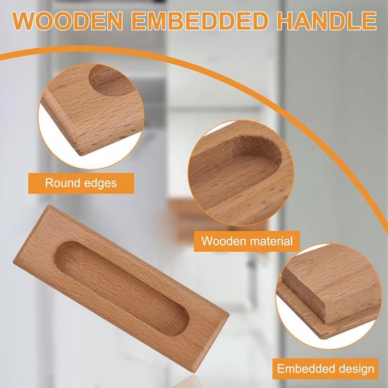 4x Verzonken Rechthoekig Houten Schuifdeur & Kast Hendel - Inbouw ...