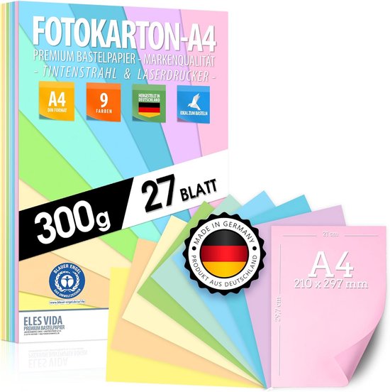 Kleurrijke Foto Kaartkarton DIN A4-300g - 9 Pastelkleuren - Stevig ...