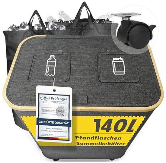 140L Afvalinzameling Container met 2 Compartimenten - Flessen en ...