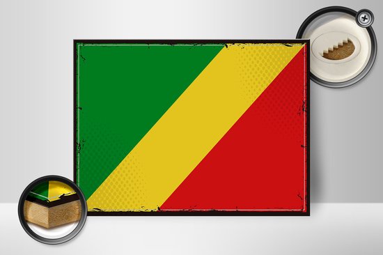 Holzschild Flagge Kongo 40x30cm Retro Flag of the Congo | bol