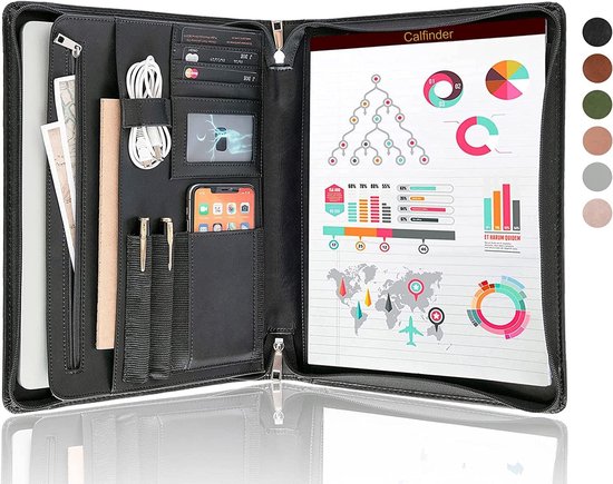 Professionele A4 Conferentiemap Leer Zwart - Documentenmap Organizer ...