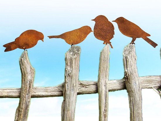 4-delige Roestvogel Set - Metalen Sier Vogel voor Tuin en Buiten | bol