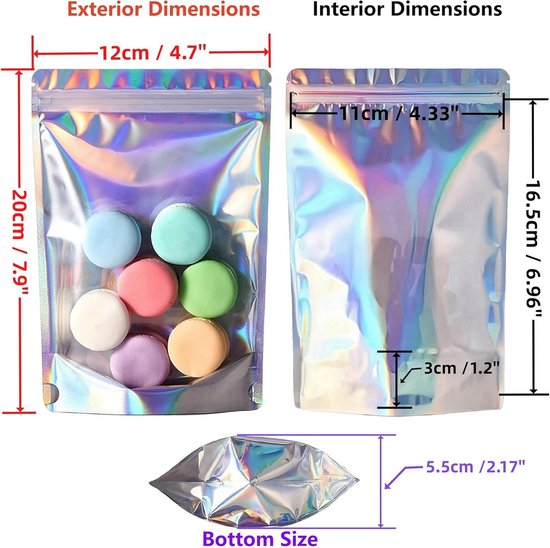 50x Holografische Hersluitbare Mylar Zakjes - Zip Lock Stand-Up ...