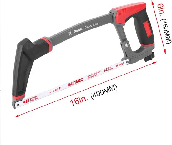 Verstelbaar ijzerzaagframe 300 mm voor metaal, hout en PVC-buizen met ...
