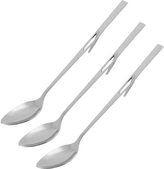Set van 3 lange roestvrijstalen lepels voor jam, 2-in-1 theelepel voor ...