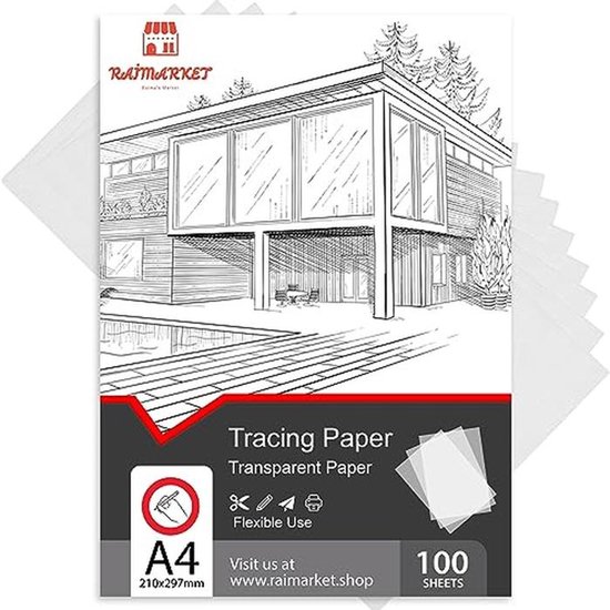 Tracing Paper Pack - 100 Sheets, 60gsm Transparent Paper for Drawing ...