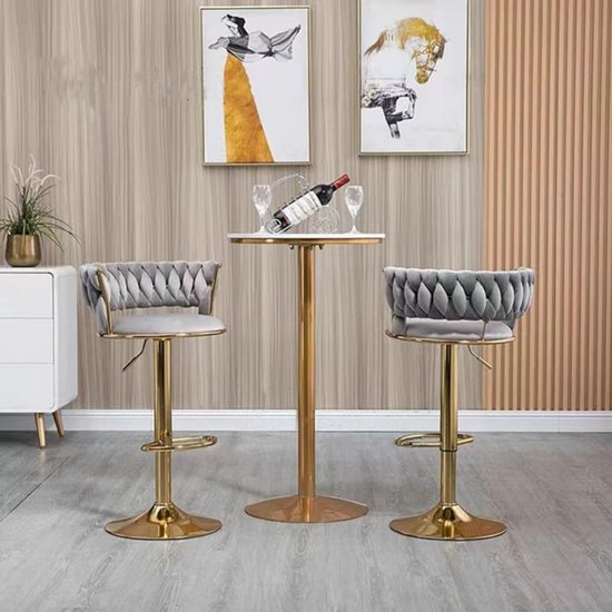 Set van 2 Moderne Barkrukken Goud In Hoogte Verstelbaar Draaibaar met ...