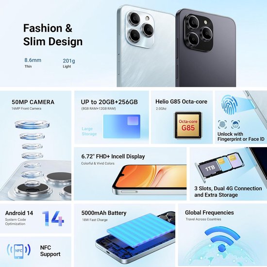 FOSSiBOT S2 4G Smartphone Android 14, 50MP Camera, Dual SIM, NFC, GPS ...