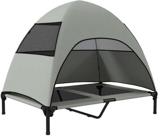 Buiten Hondenbed met Dak 106x76x99 cm Lichtgrijs Met Opbergtas ...