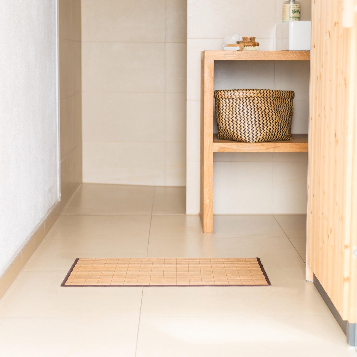 Relaxdays badmat bamboe - douchemat antislip laag - houten douchemat ...