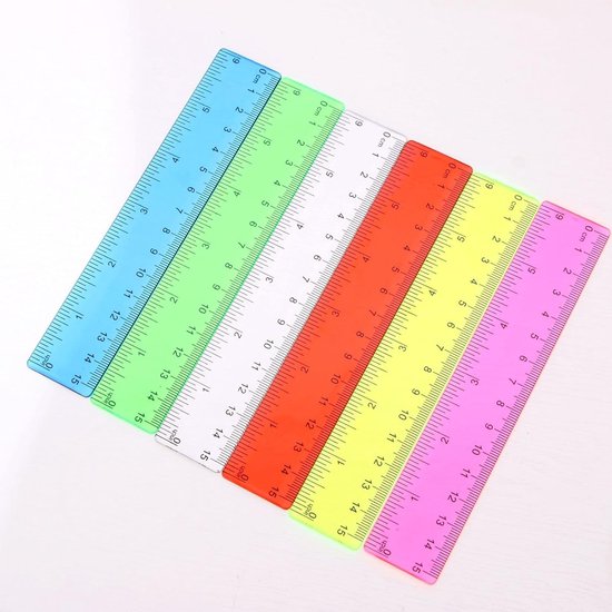 6 Piece Ruler Set - 15 cm - Coloured Rulers - Transparent Scale - Soft ...