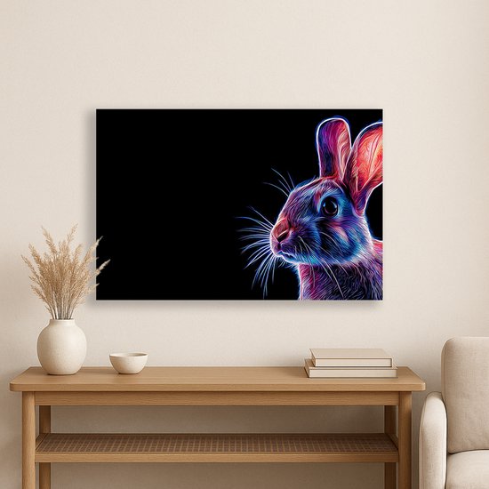 Neon konijn - Plexiglas - Acrylglas - Glasschilderij - 45x30 cm | bol