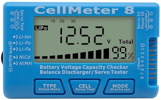 Digitale batterij-capaciteitstester en servotester voor LiPo, NiMH en ...