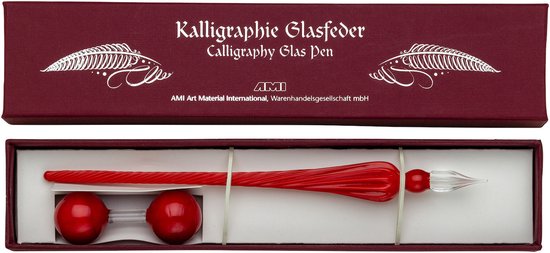 Glazen dip pen set in doosje - Rood - Potje Octopus inkt brown penquin ...