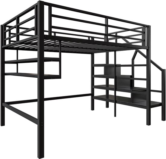 Hoogslaper - 140x200 cm - Met Trapkast - Ruimte onder het Bed - Metaal ...
