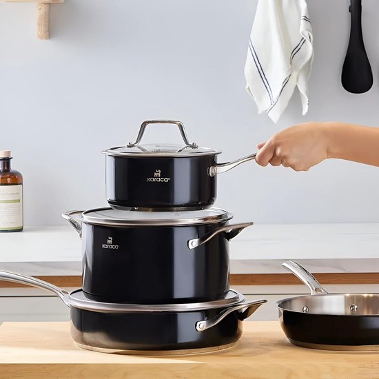 7-delige RVS Pannenset Inox Pannen Set Inclusief Steelpan en Kookpan ...