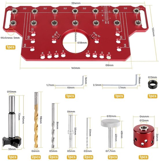 Plank Pin en Scharnier Jig Set - Boormal voor Planken en Kastdeuren met ...