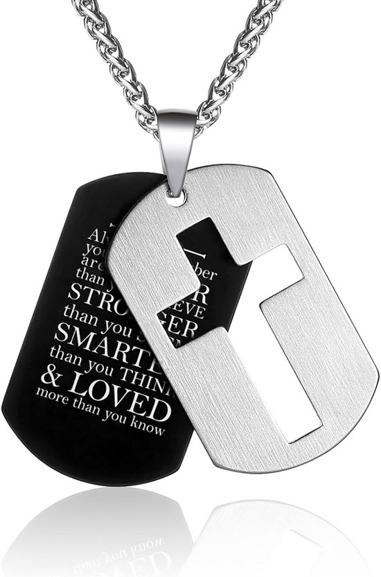 Heren Kruis Hondenpenning Ketting met Gebed en 60cm Tarwe Ketting ...