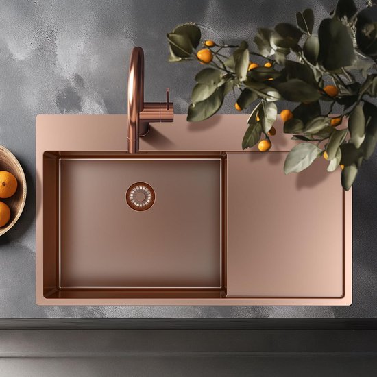 Pure.Sink Exclusivo Koperen spoelbak met afdruipgedeelte 86x52 cm ...