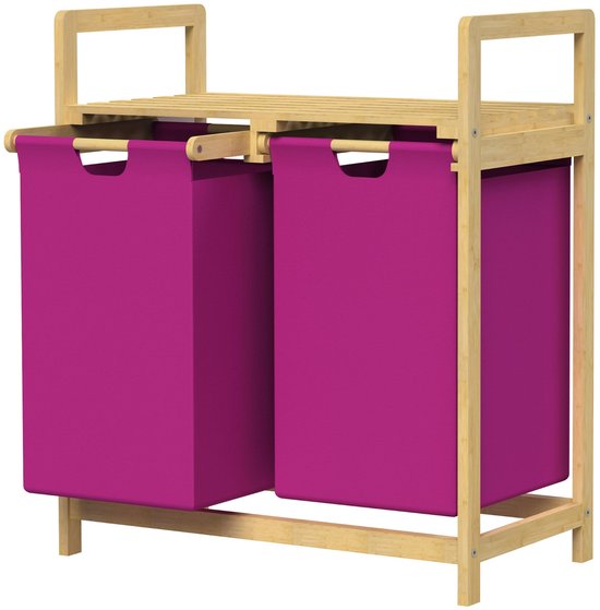 ML-Design wasmand van bamboe, magenta, wasbox met 2 compartimenten ...