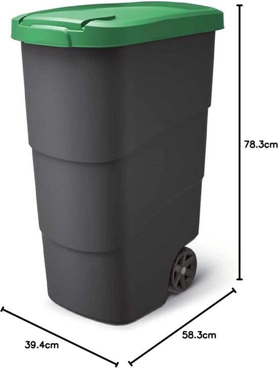 RFWR® Afvalcontainer met Wielen en Deksel - 90 Liter Kunststof ...