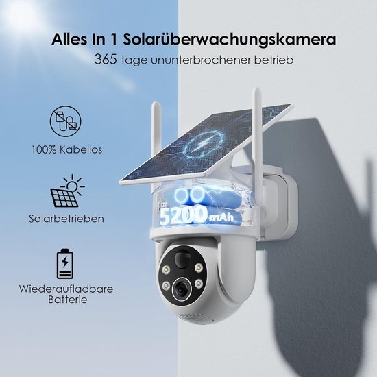 RFWR® 2K Bewakingscamera voor Buiten met Accu en Zonne-energie - 360° Panoramisch... | bol