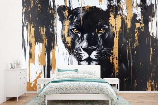 Behang - Fotobehang Panter - Zwart - Abstract - Verfstreken - Breedte 525 cm x hoogte... | bol