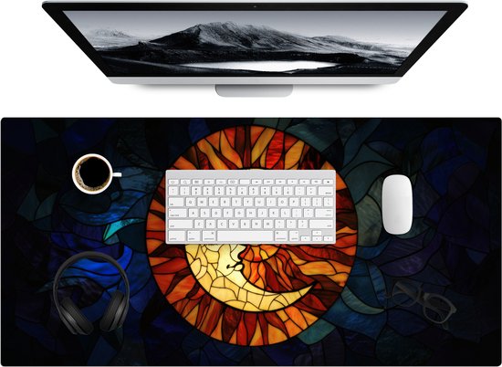 Bureau onderlegger 90x45 cm - Muismat Mozaïek - Glas - Maan ...