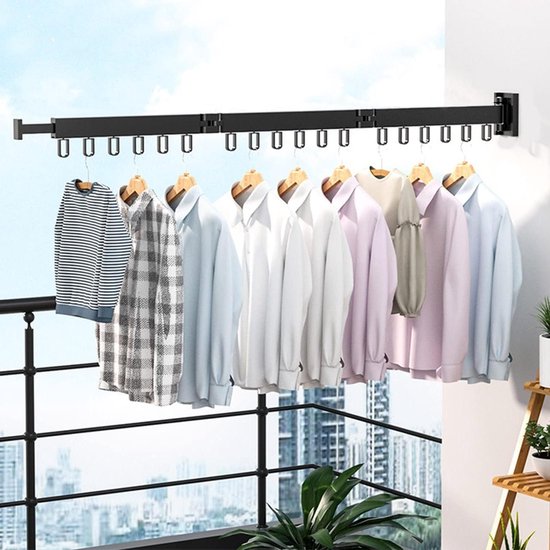 Wall Wash Rack 120 cm Extendable 3 Levels 18 Hooks and Towel Rail ...