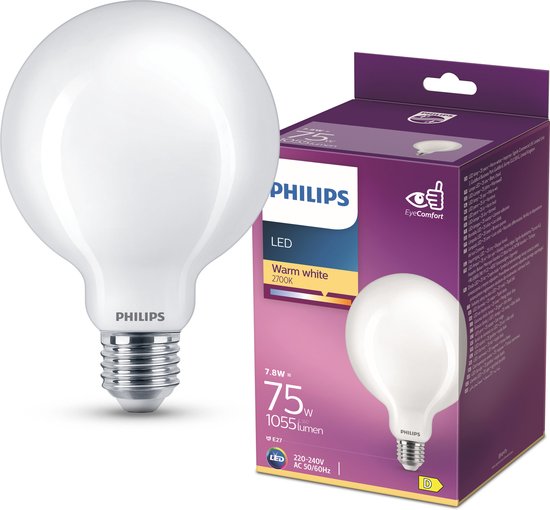 Philips Glass Globe LED E27 - 8.5W (75W) - Warm Wit Licht - Niet Dimbaar | bol