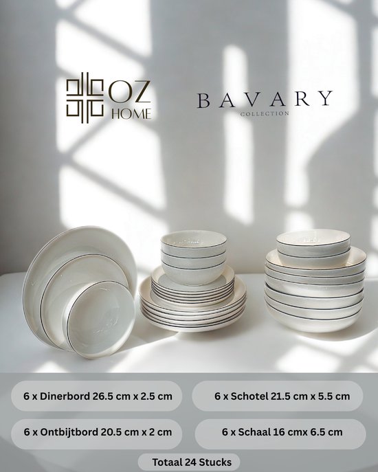 OZ HOME Bavary Collection - 24-delig Porseleinen Servies - 6 Personen ...