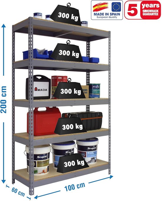 Metalen Garage Rek met 5 Planken - 300 kg per Plank, Ideaal voor ...