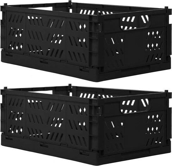 2-delige opvouwbare klapbox 35 x 23 x 14 cm - zwart | bol