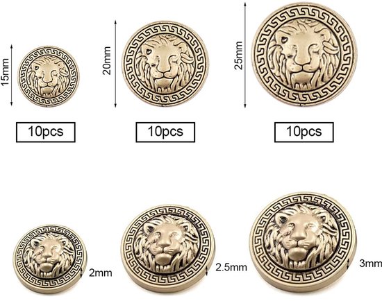 Ronde Kleding Knopen Set - 30 Stuks - Vintage Leeuwenkop - Geschikt ...