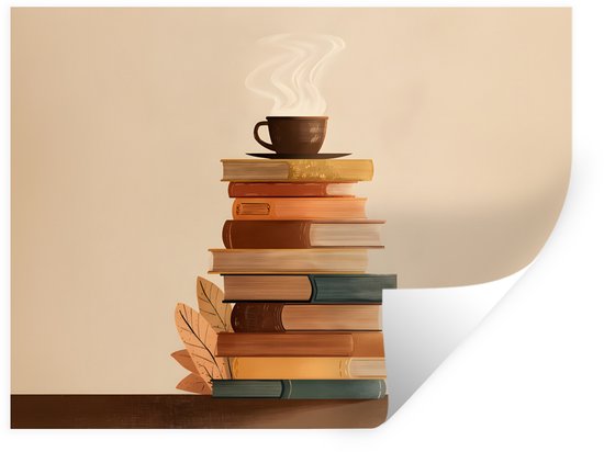 Muurstickers - Sticker Folie - Boeken - Toren - Koffie - Beige ...