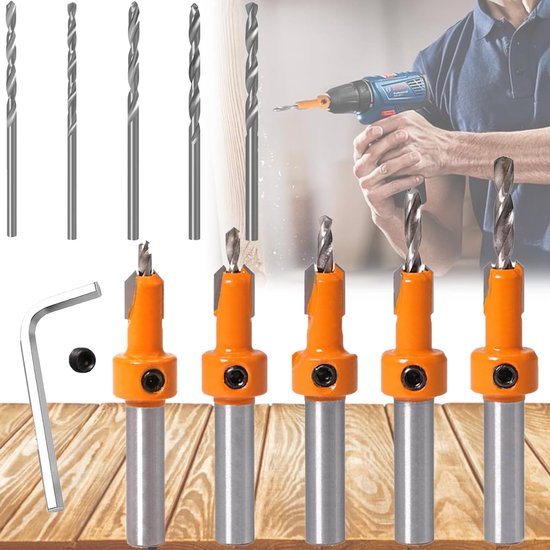 5pcs Countersink Drill Set - HSS Countersink Drill Set - Tapered Drill ...