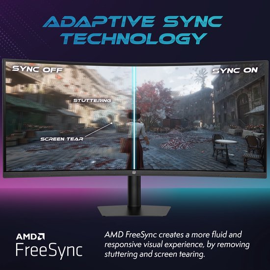 Vibox 34 inch 180Hz Ultrawide Curved Gaming Monitor - UWQHD resolutie ...