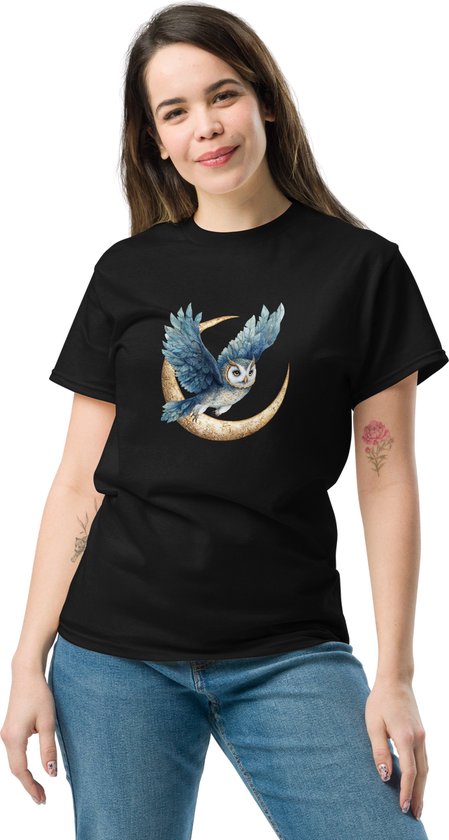 Mystiek Uil T Shirt - Dames en Heren - Spiritueel Uil Maan - Zwart - L ...