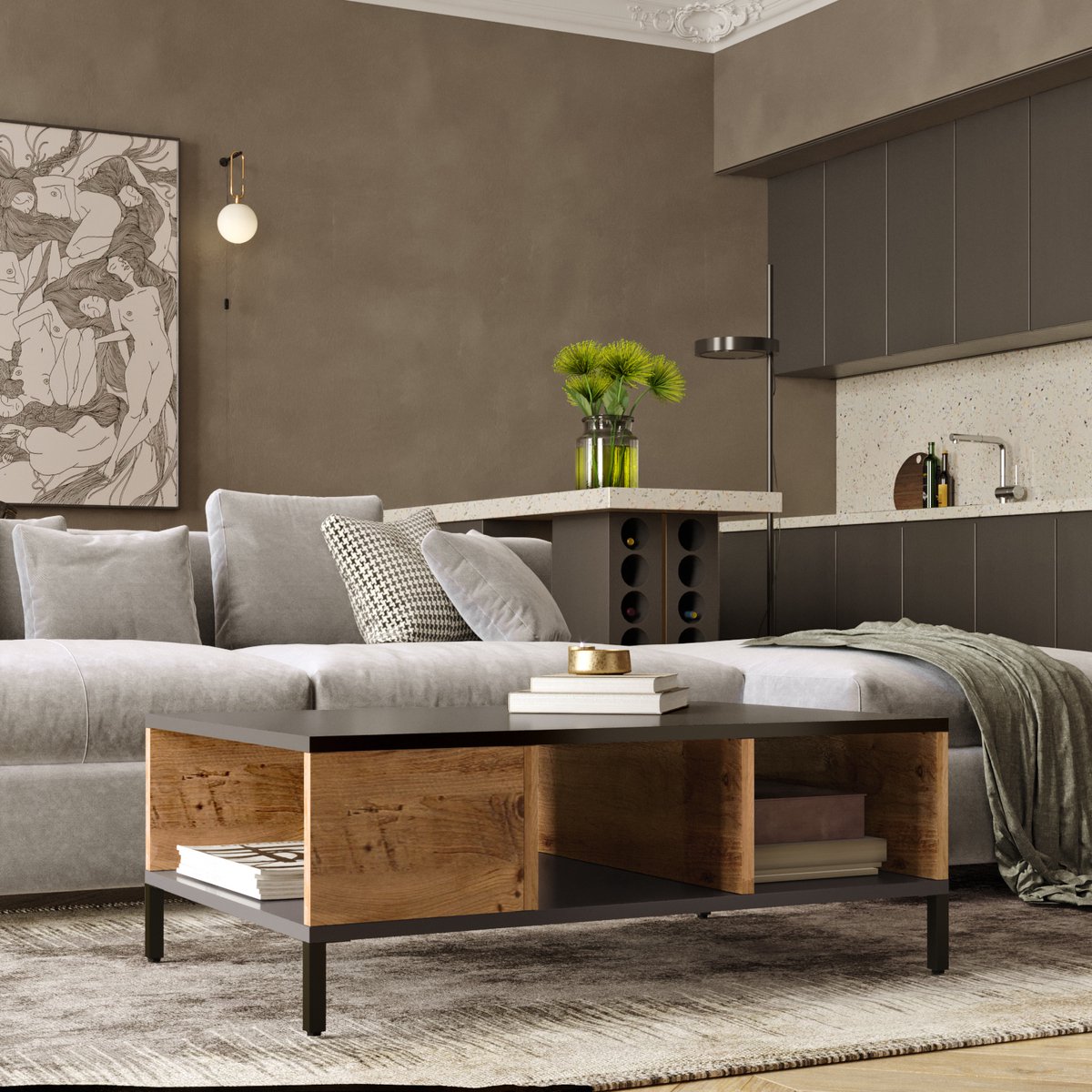 Rich Interiors© - Salon tafel - Industrieel - Vintage - Eiken - 90 x 60 ...